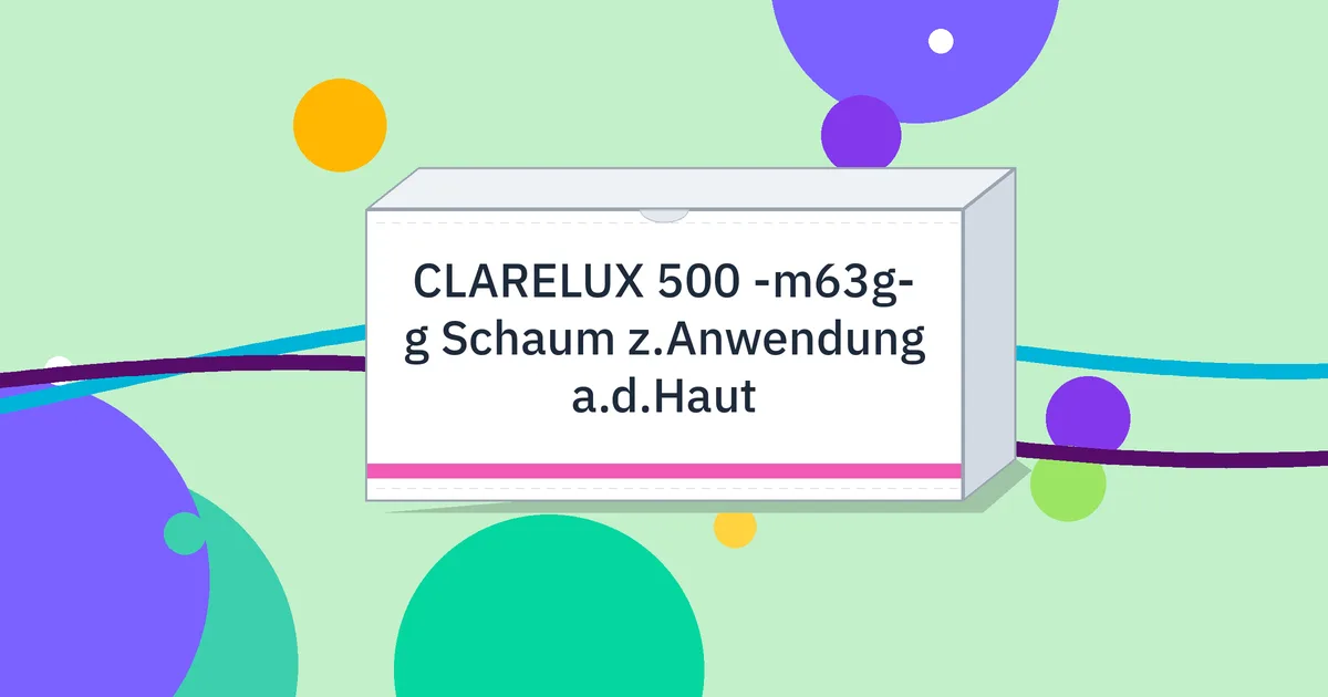 Symbolbild: Packung mit der Aufschrift CLARELUX 500 -m63g-g Schaum z.Anwendung a.d.Haut (PZN 01010495) – Verfügbarkeit und Bezug in Apotheken in Frankfurt am Main