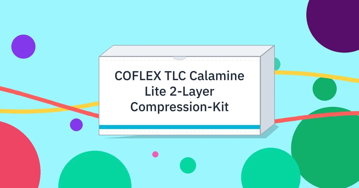 Symbolbild: Packung mit der Aufschrift COFLEX TLC Calamine Lite 2-Layer Compression-Kit (PZN 17544508) – Verfügbarkeit und Bezug in Apotheken in Frankfurt am Main