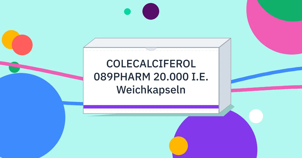 Symbolbild: Packung mit der Aufschrift COLECALCIFEROL 089PHARM 20.000 I.E. Weichkapseln (PZN 18757749) – Verfügbarkeit und Bezug in Apotheken in Frankfurt am Main