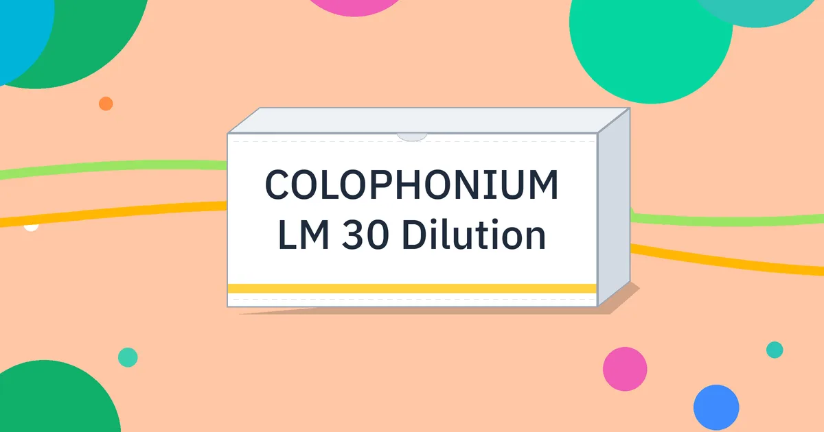 Symbolbild: Packung mit der Aufschrift COLOPHONIUM LM 30 Dilution (PZN 13448529) – Verfügbarkeit und Bezug in Apotheken in Frankfurt am Main