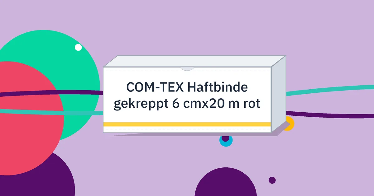 Symbolbild: Packung mit der Aufschrift COM-TEX Haftbinde gekreppt 6 cmx20 m rot (PZN 03079261) – Verfügbarkeit und Bezug in Apotheken in Frankfurt am Main