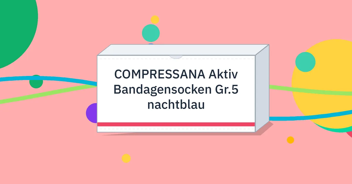Symbolbild: Packung mit der Aufschrift COMPRESSANA Aktiv Bandagensocken Gr.5 nachtblau (PZN 09209888) – Verfügbarkeit und Bezug in Apotheken in Frankfurt am Main