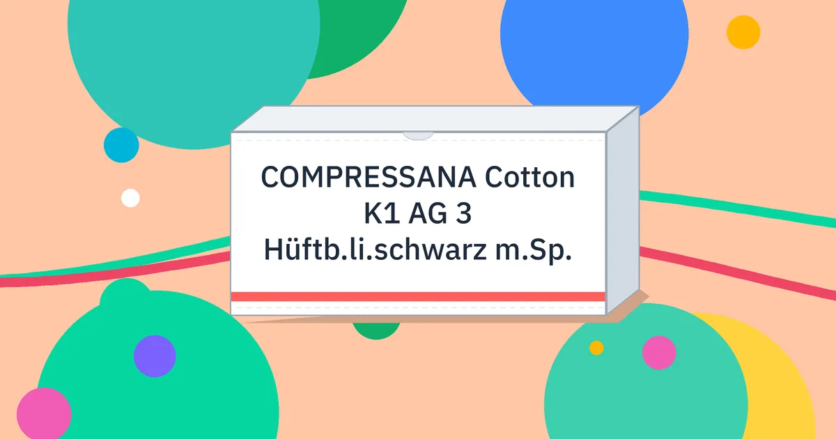 Symbolbild: Packung mit der Aufschrift COMPRESSANA Cotton K1 AG 3 Hüftb.li.schwarz m.Sp. (PZN 12980400) – Verfügbarkeit und Bezug in Apotheken in Frankfurt am Main