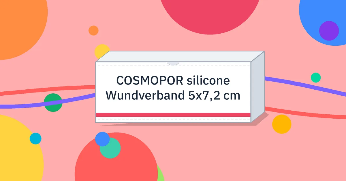 Symbolbild: Packung mit der Aufschrift COSMOPOR silicone Wundverband 5x7,2 cm (PZN 20306706) – Verfügbarkeit und Bezug in Apotheken in Frankfurt am Main