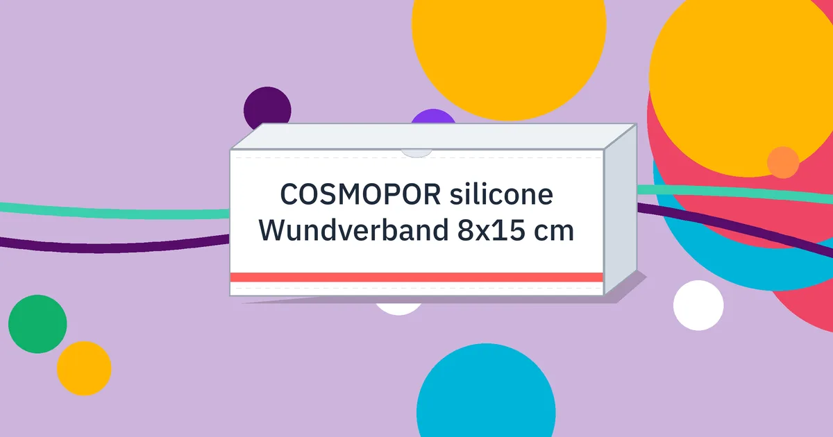 Symbolbild: Packung mit der Aufschrift COSMOPOR silicone Wundverband 8x15 cm (PZN 20306758) – Verfügbarkeit und Bezug in Apotheken in Frankfurt am Main