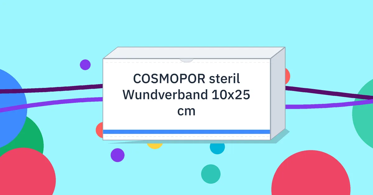 Symbolbild: Packung mit der Aufschrift COSMOPOR steril Wundverband 10x25 cm (PZN 16799169) – Verfügbarkeit und Bezug in Apotheken in Frankfurt am Main