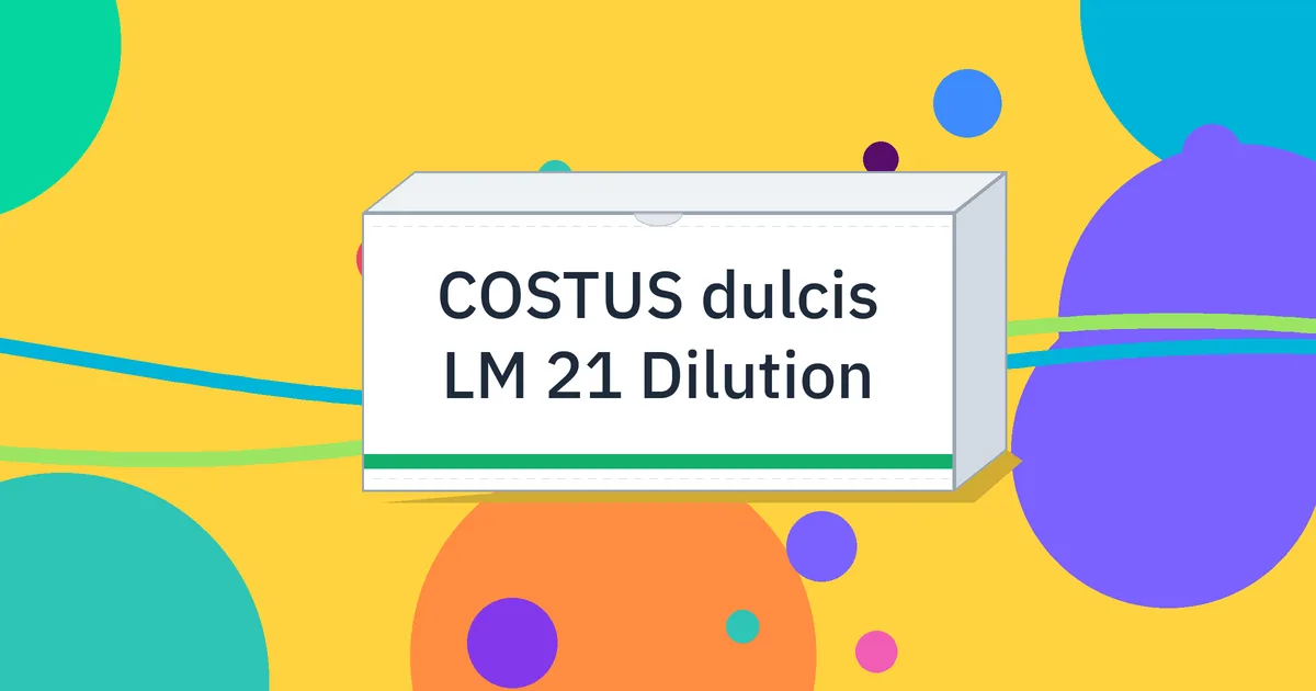 Symbolbild: Packung mit der Aufschrift COSTUS dulcis LM 21 Dilution (PZN 13455021) – Verfügbarkeit und Bezug in Apotheken in Frankfurt am Main