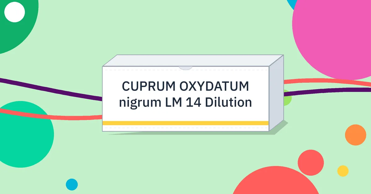 Symbolbild: Packung mit der Aufschrift CUPRUM OXYDATUM nigrum LM 14 Dilution (PZN 13458686) – Verfügbarkeit und Bezug in Apotheken in Frankfurt am Main