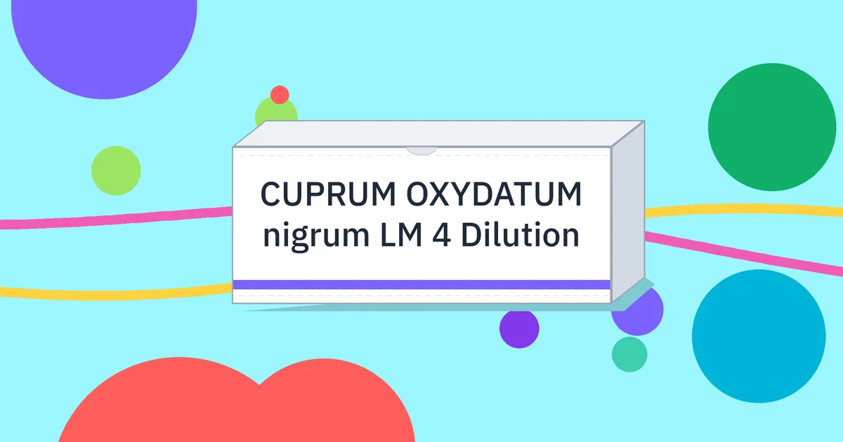 Symbolbild: Packung mit der Aufschrift CUPRUM OXYDATUM nigrum LM 4 Dilution (PZN 13458574) – Verfügbarkeit und Bezug in Apotheken in Frankfurt am Main