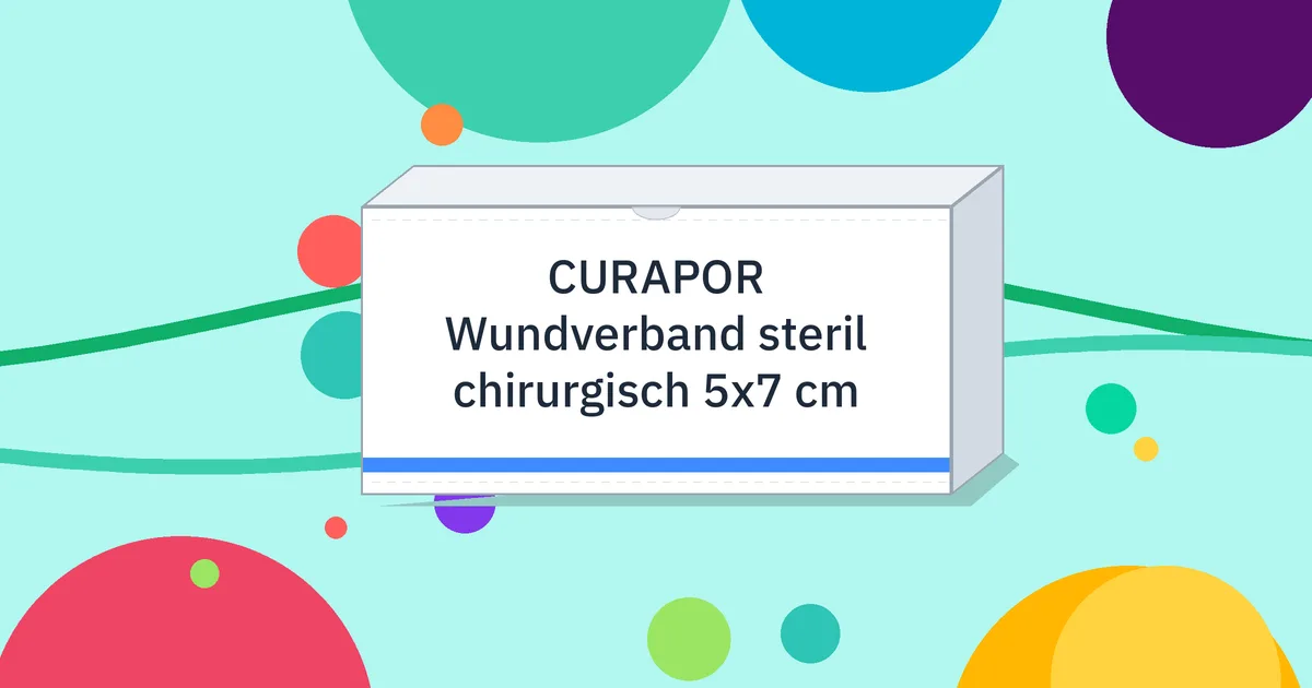 Symbolbild: Packung mit der Aufschrift CURAPOR Wundverband steril chirurgisch 5x7 cm (PZN 10757170) – Verfügbarkeit und Bezug in Apotheken in Frankfurt am Main