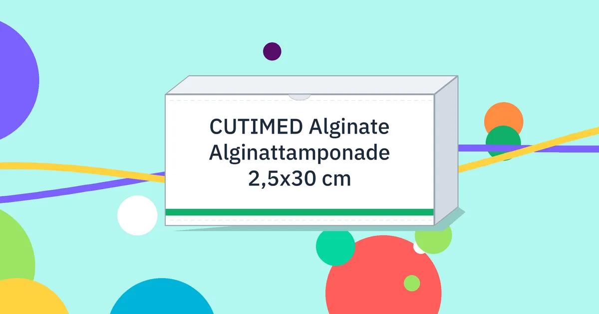 Symbolbild: Packung mit der Aufschrift CUTIMED Alginate Alginattamponade 2,5x30 cm (PZN 20179768) – Verfügbarkeit und Bezug in Apotheken in Frankfurt am Main