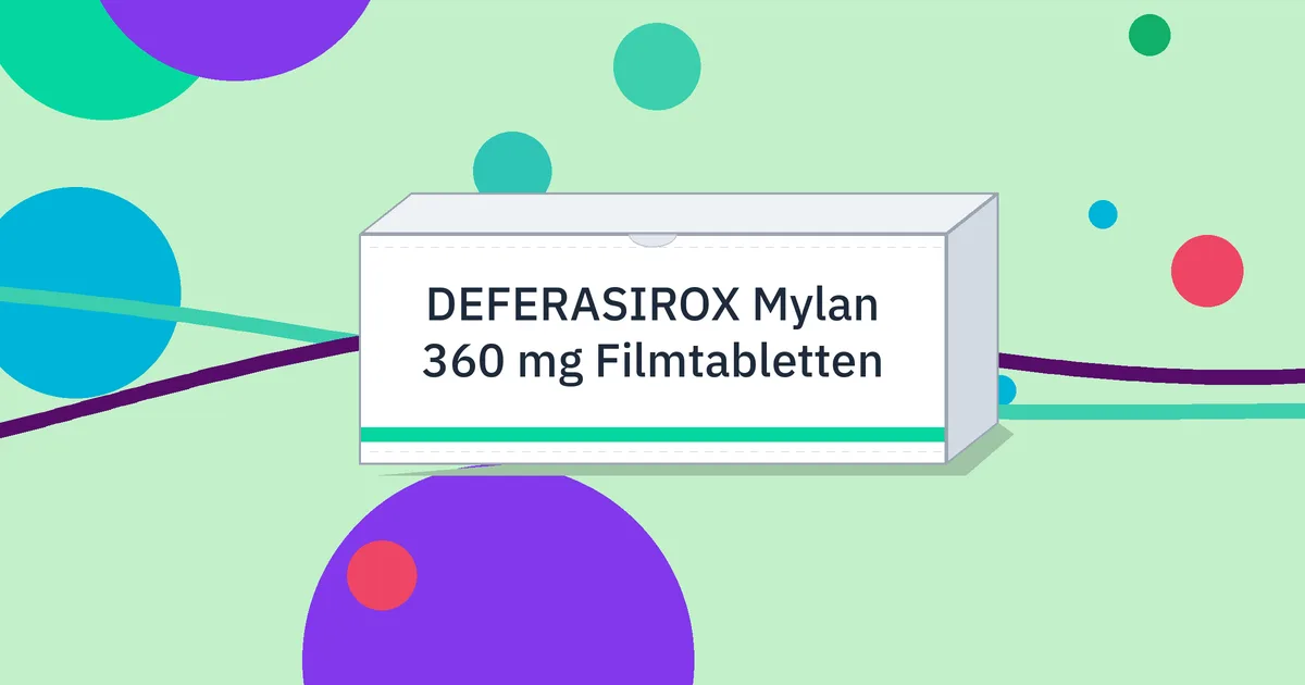 Symbolbild: Packung mit der Aufschrift DEFERASIROX Mylan 360 mg Filmtabletten (PZN 17201688) – Verfügbarkeit und Bezug in Apotheken in Frankfurt am Main