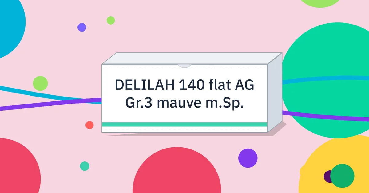 Symbolbild: Packung mit der Aufschrift DELILAH 140 flat AG Gr.3 mauve m.Sp. (PZN 14247282) – Verfügbarkeit und Bezug in Apotheken in Frankfurt am Main