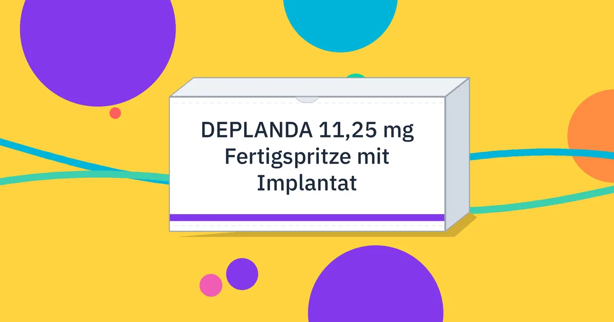 Symbolbild: Packung mit der Aufschrift DEPLANDA 11,25 mg Fertigspritze mit Implantat (PZN 20358212) – Verfügbarkeit und Bezug in Apotheken in Frankfurt am Main