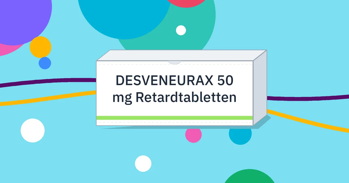 Symbolbild: Packung mit der Aufschrift DESVENEURAX 50 mg Retardtabletten (PZN 18112314) – Verfügbarkeit und Bezug in Apotheken in Frankfurt am Main