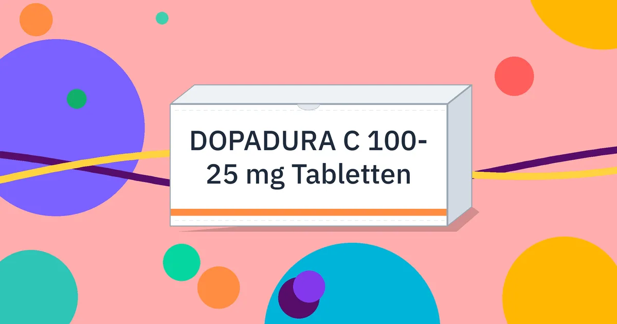 Symbolbild: Packung mit der Aufschrift DOPADURA C 100-25 mg Tabletten (PZN 00673443) – Verfügbarkeit und Bezug in Apotheken in Frankfurt am Main