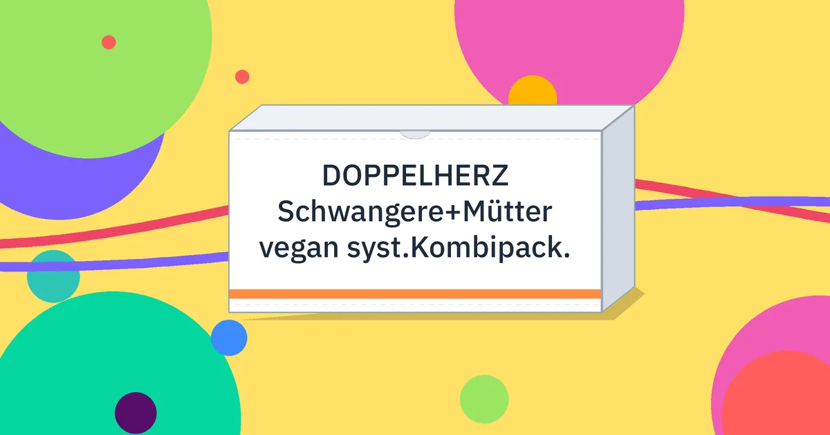 Symbolbild: Packung mit der Aufschrift DOPPELHERZ Schwangere+Mütter vegan syst.Kombipack. (PZN 18053764) – Verfügbarkeit und Bezug in Apotheken in Frankfurt am Main