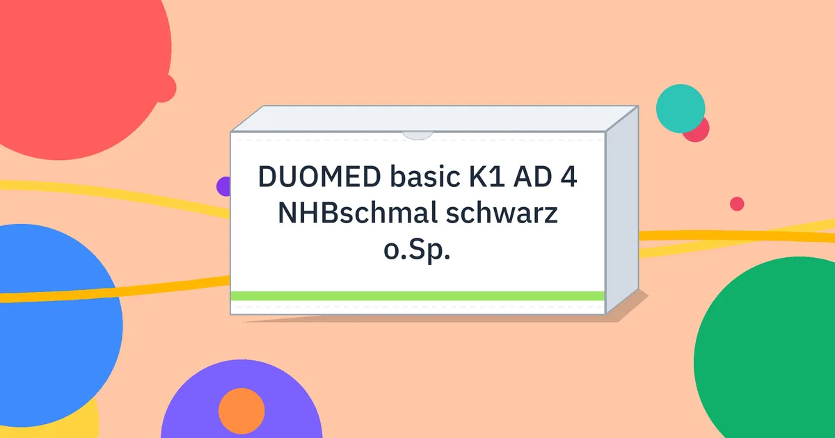 Symbolbild: Packung mit der Aufschrift DUOMED basic K1 AD 4 NHBschmal schwarz o.Sp. (PZN 20903721) – Verfügbarkeit und Bezug in Apotheken in Frankfurt am Main