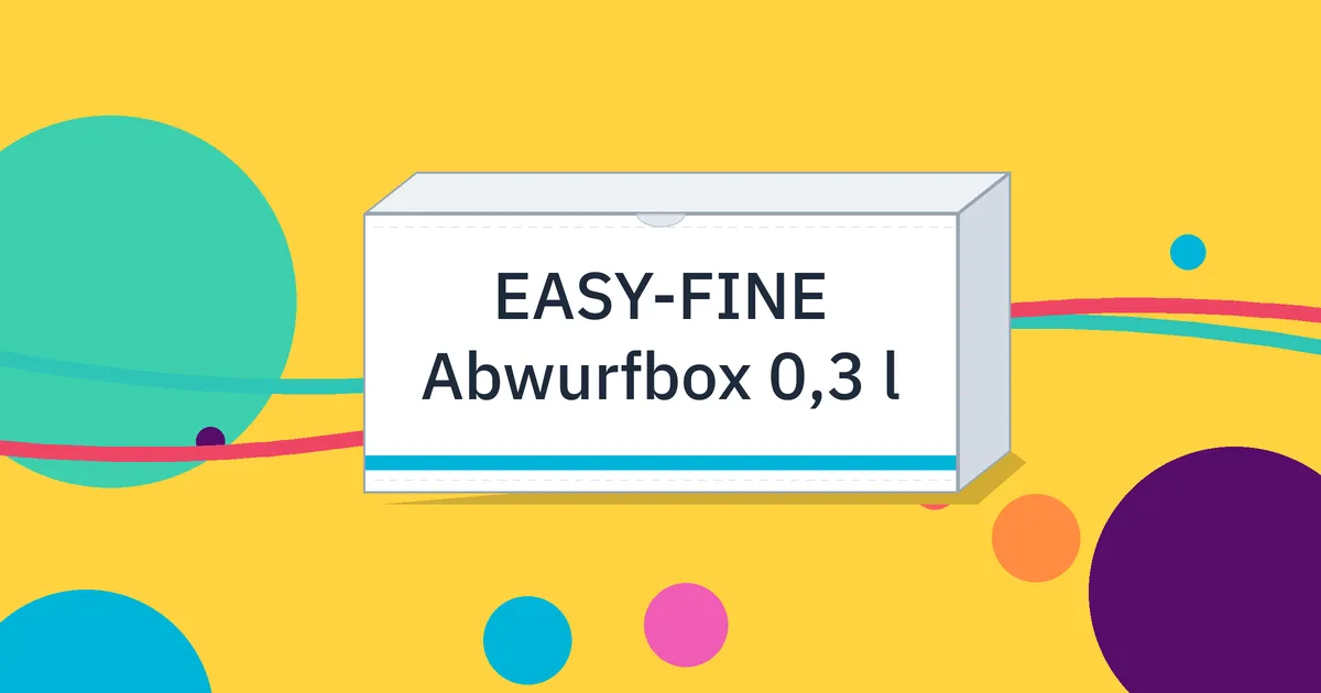 Symbolbild: Packung mit der Aufschrift EASY-FINE Abwurfbox 0,3 l (PZN 19903733) – Verfügbarkeit und Bezug in Apotheken in Frankfurt am Main