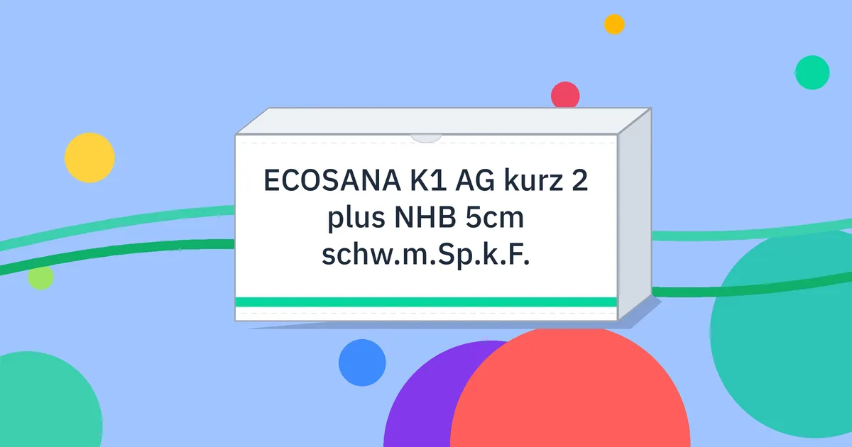 Symbolbild: Packung mit der Aufschrift ECOSANA K1 AG kurz 2 plus NHB 5cm schw.m.Sp.k.F. (PZN 04726573) – Verfügbarkeit und Bezug in Apotheken in Frankfurt am Main