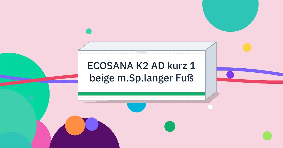 Symbolbild: Packung mit der Aufschrift ECOSANA K2 AD kurz 1 beige m.Sp.langer Fuß (PZN 10954031) – Verfügbarkeit und Bezug in Apotheken in Frankfurt am Main
