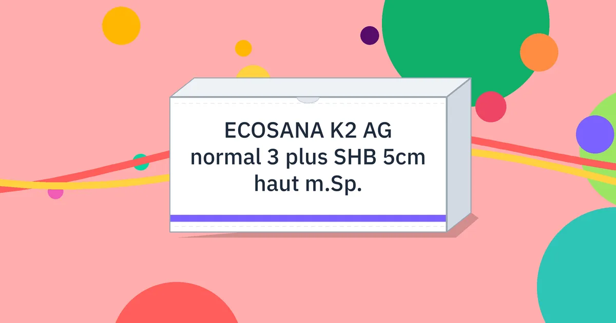 Symbolbild: Packung mit der Aufschrift ECOSANA K2 AG normal 3 plus SHB 5cm haut m.Sp. (PZN 01432374) – Verfügbarkeit und Bezug in Apotheken in Frankfurt am Main