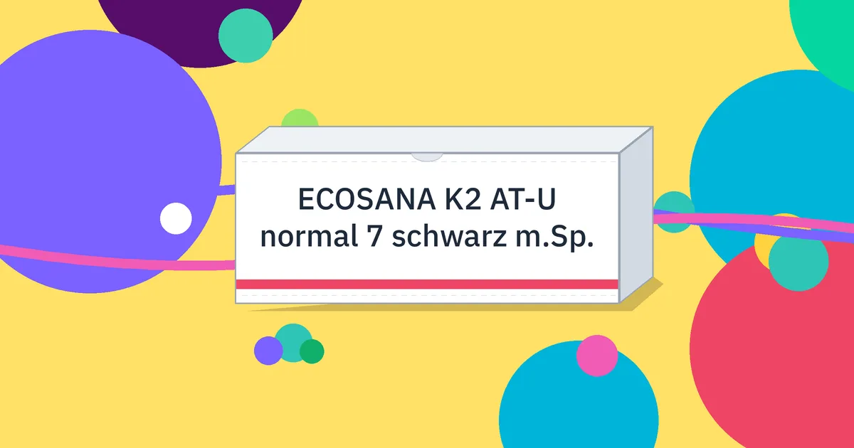 Symbolbild: Packung mit der Aufschrift ECOSANA K2 AT-U normal 7 schwarz m.Sp. (PZN 01595337) – Verfügbarkeit und Bezug in Apotheken in Frankfurt am Main