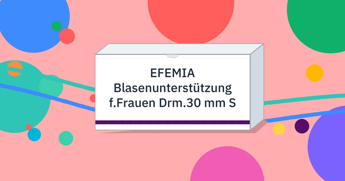 Symbolbild: Packung mit der Aufschrift EFEMIA Blasenunterstützung f.Frauen Drm.30 mm S (PZN 18223775) – Verfügbarkeit und Bezug in Apotheken in Frankfurt am Main