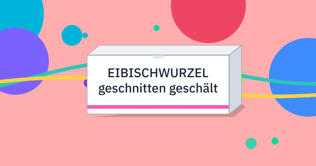 Symbolbild: Packung mit der Aufschrift EIBISCHWURZEL geschnitten geschält (PZN 11309829) – Verfügbarkeit und Bezug in Apotheken in Frankfurt am Main