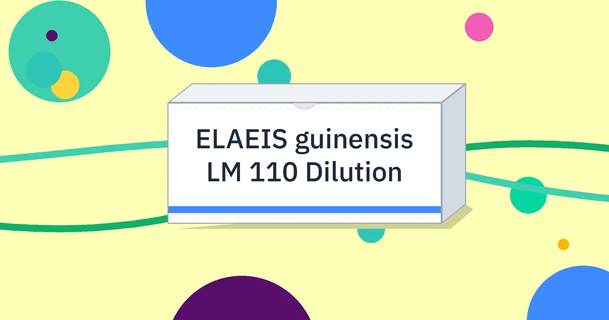 Symbolbild: Packung mit der Aufschrift ELAEIS guinensis LM 110 Dilution (PZN 13470078) – Verfügbarkeit und Bezug in Apotheken in Frankfurt am Main