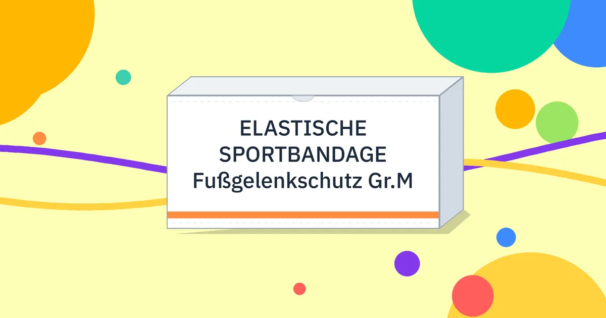 Symbolbild: Packung mit der Aufschrift ELASTISCHE SPORTBANDAGE Fußgelenkschutz Gr.M (PZN 15249892) – Verfügbarkeit und Bezug in Apotheken in Frankfurt am Main
