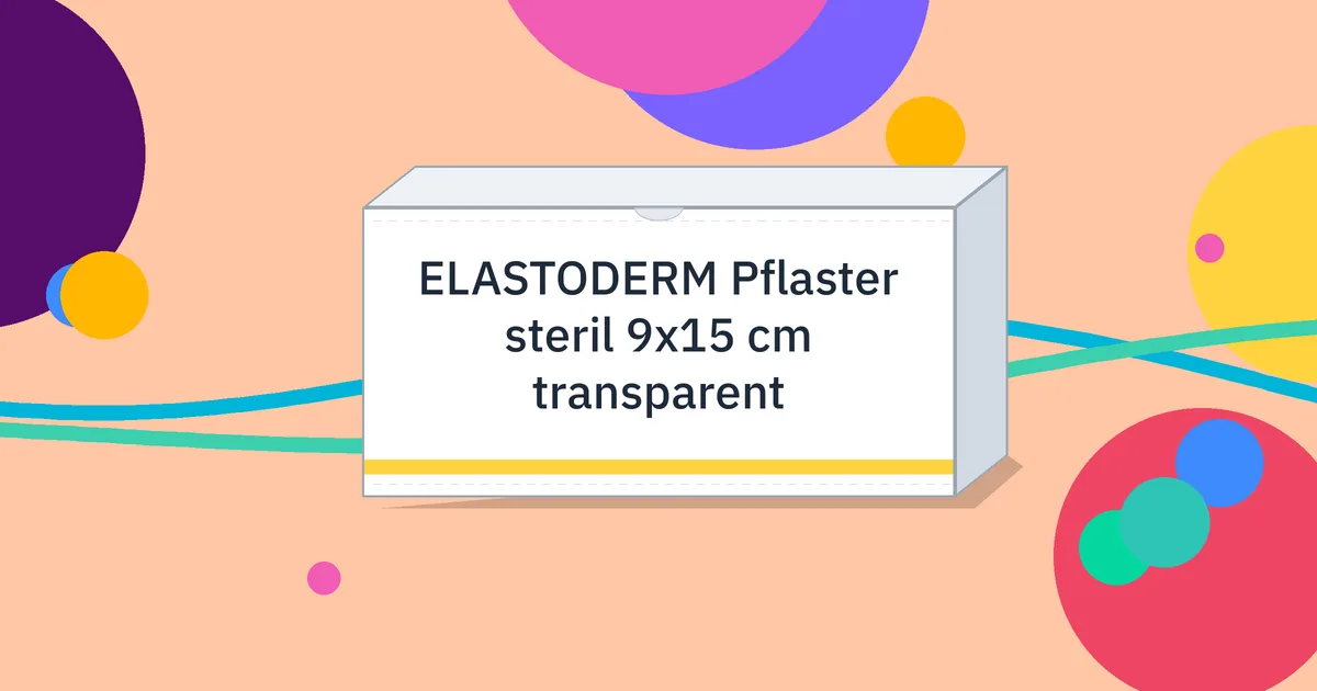 Symbolbild: Packung mit der Aufschrift ELASTODERM Pflaster steril 9x15 cm transparent (PZN 19388998) – Verfügbarkeit und Bezug in Apotheken in Frankfurt am Main