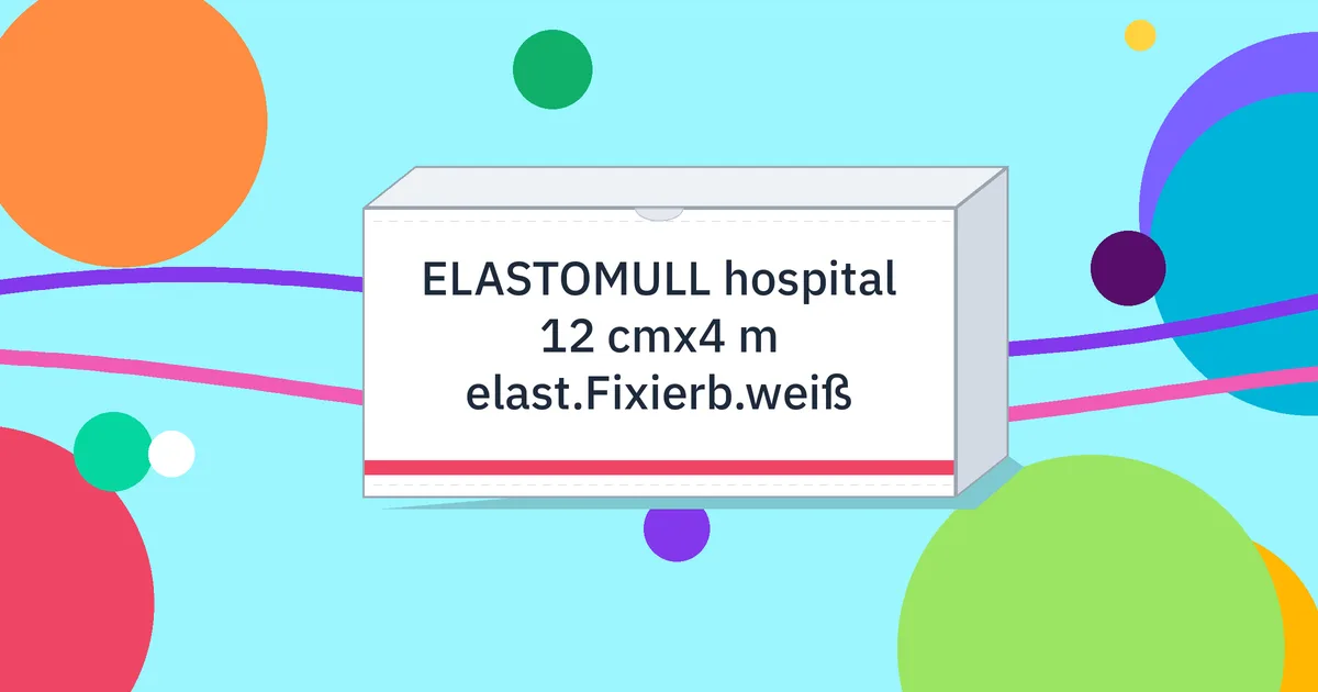 Symbolbild: Packung mit der Aufschrift ELASTOMULL hospital 12 cmx4 m elast.Fixierb.weiß (PZN 16027283) – Verfügbarkeit und Bezug in Apotheken in Frankfurt am Main