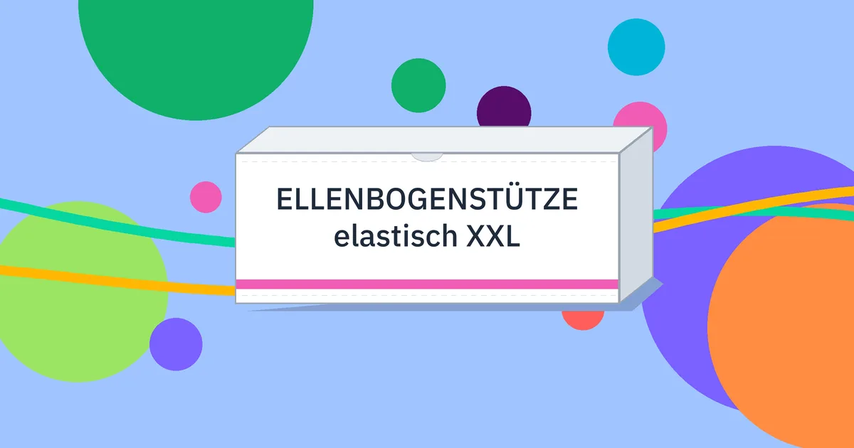 Symbolbild: Packung mit der Aufschrift ELLENBOGENSTÜTZE elastisch XXL (PZN 19069543) – Verfügbarkeit und Bezug in Apotheken in Frankfurt am Main