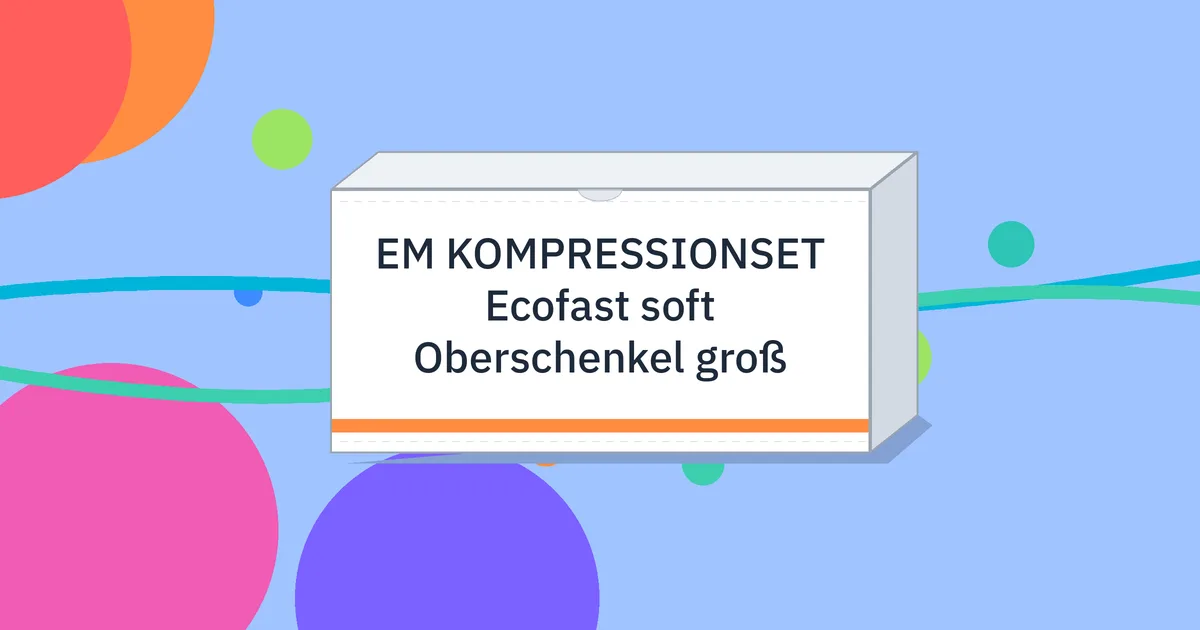 Symbolbild: Packung mit der Aufschrift EM KOMPRESSIONSET Ecofast soft Oberschenkel groß (PZN 10027371) – Verfügbarkeit und Bezug in Apotheken in Frankfurt am Main