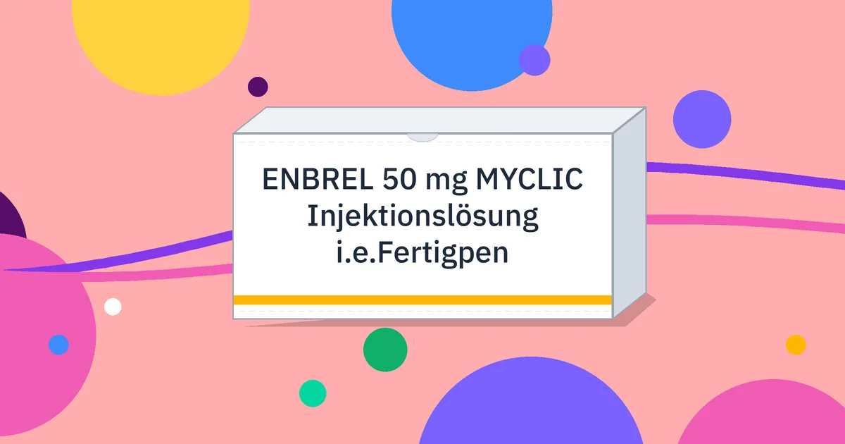 Symbolbild: Packung mit der Aufschrift ENBREL 50 mg MYCLIC Injektionslösung i.e.Fertigpen (PZN 11479282) – Verfügbarkeit und Bezug in Apotheken in Frankfurt am Main