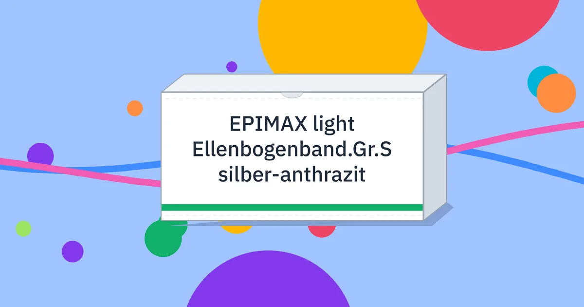 Symbolbild: Packung mit der Aufschrift EPIMAX light Ellenbogenband.Gr.S silber-anthrazit (PZN 11097161) – Verfügbarkeit und Bezug in Apotheken in Frankfurt am Main