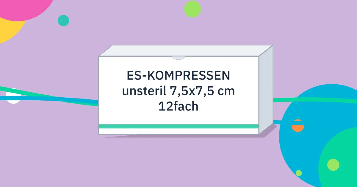 Symbolbild: Packung mit der Aufschrift ES-KOMPRESSEN unsteril 7,5x7,5 cm 12fach (PZN 01447200) – Verfügbarkeit und Bezug in Apotheken in Frankfurt am Main