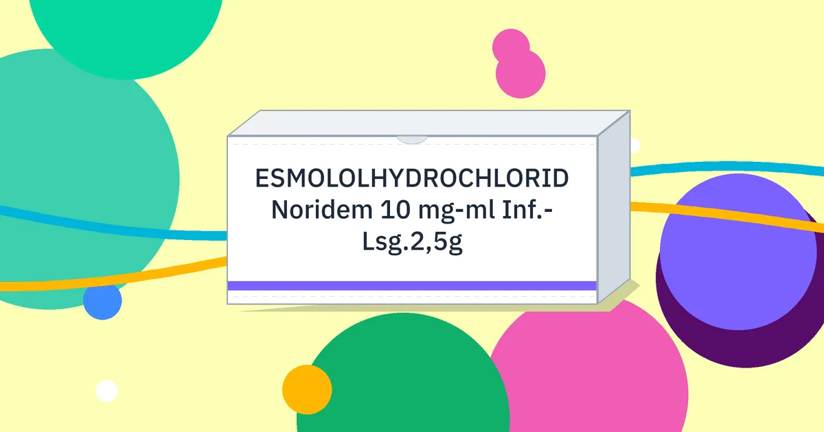 Symbolbild: Packung mit der Aufschrift ESMOLOLHYDROCHLORID Noridem 10 mg-ml Inf.-Lsg.2,5g (PZN 18724980) – Verfügbarkeit und Bezug in Apotheken in Frankfurt am Main