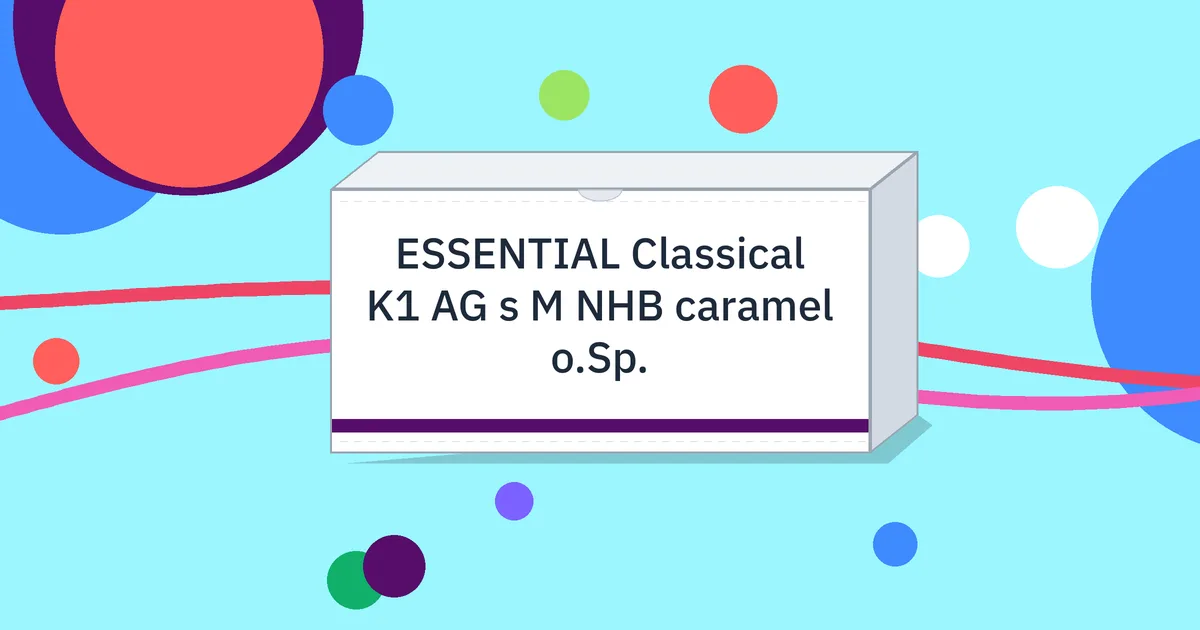 Symbolbild: Packung mit der Aufschrift ESSENTIAL Classical K1 AG s M NHB caramel o.Sp. (PZN 17010215) – Verfügbarkeit und Bezug in Apotheken in Frankfurt am Main