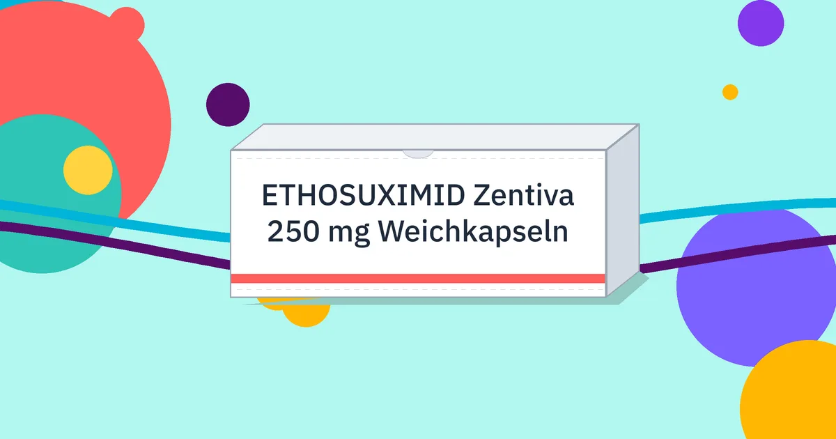 Symbolbild: Packung mit der Aufschrift ETHOSUXIMID Zentiva 250 mg Weichkapseln (PZN 18873958) – Verfügbarkeit und Bezug in Apotheken in Frankfurt am Main