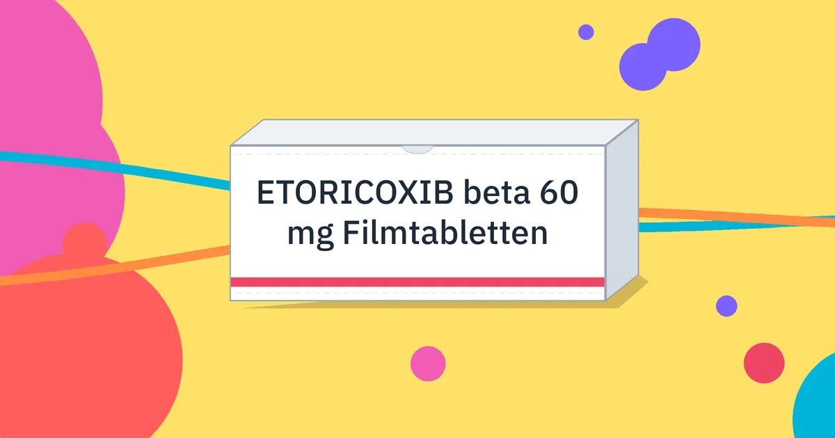 Symbolbild: Packung mit der Aufschrift ETORICOXIB beta 60 mg Filmtabletten (PZN 12444191) – Verfügbarkeit und Bezug in Apotheken in Frankfurt am Main