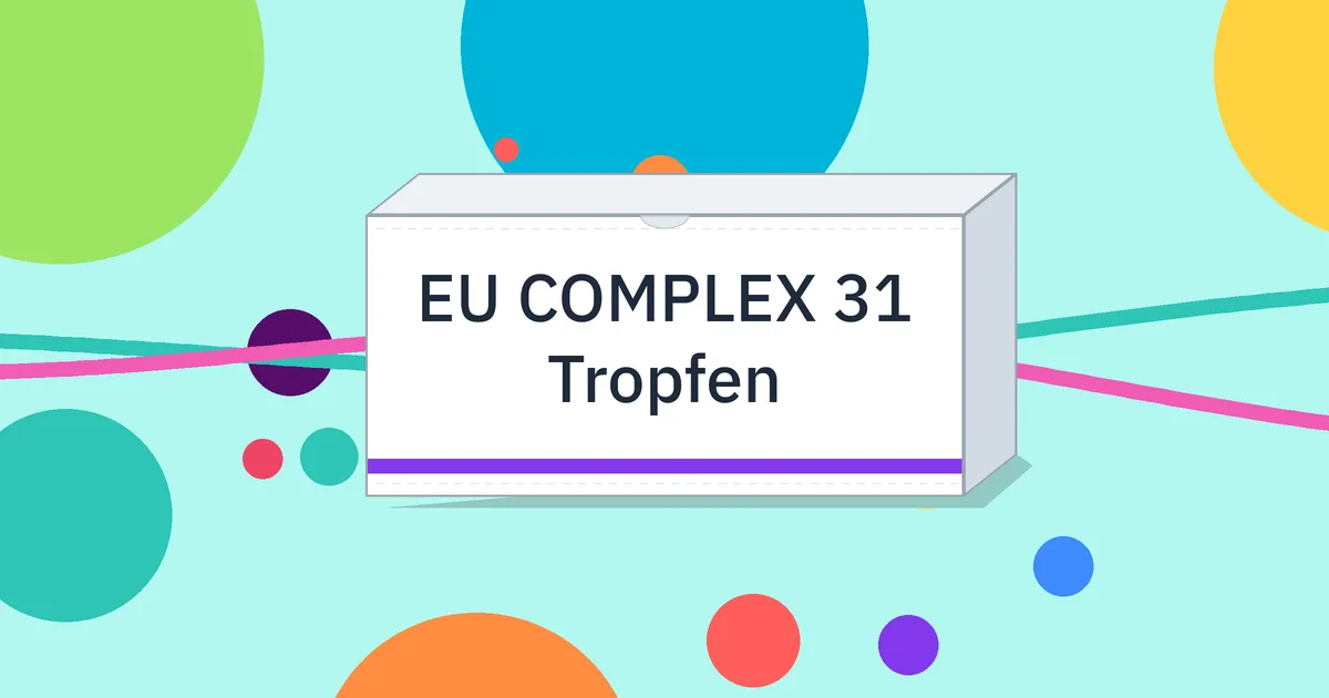 Symbolbild: Packung mit der Aufschrift EU COMPLEX 31 Tropfen (PZN 17873235) – Verfügbarkeit und Bezug in Apotheken in Frankfurt am Main