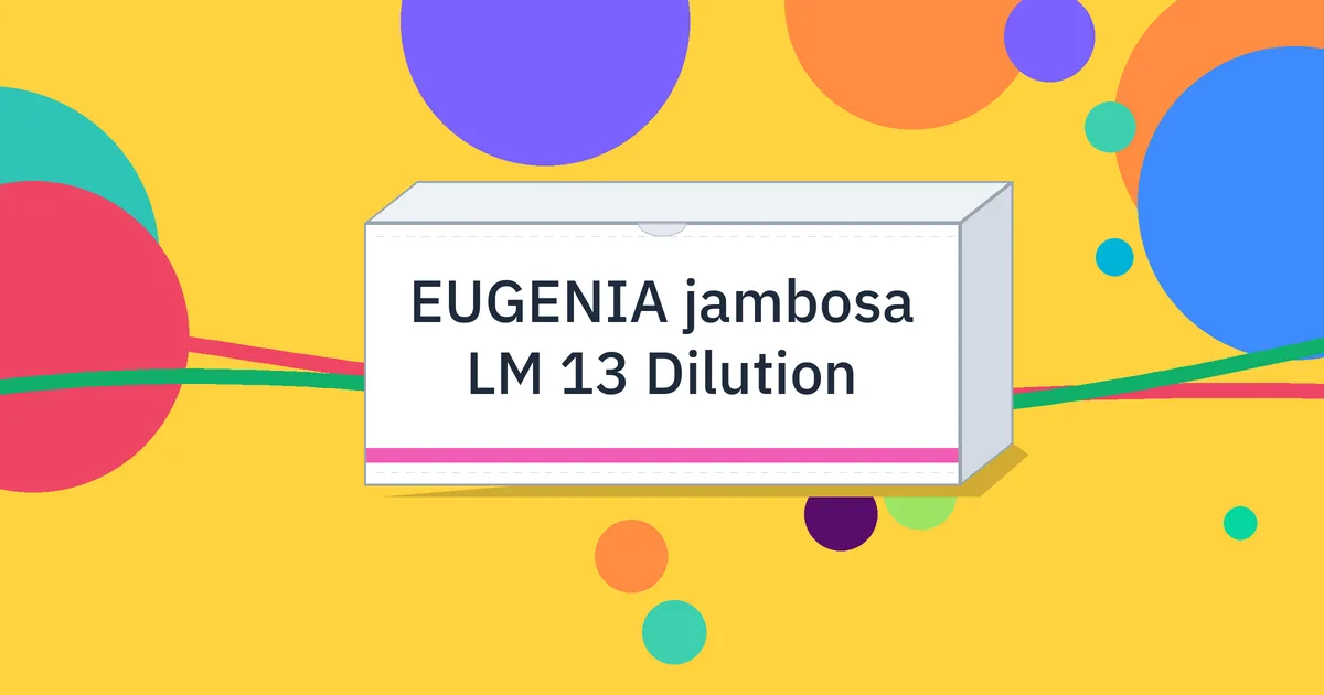 Symbolbild: Packung mit der Aufschrift EUGENIA jambosa LM 13 Dilution (PZN 13480935) – Verfügbarkeit und Bezug in Apotheken in Frankfurt am Main
