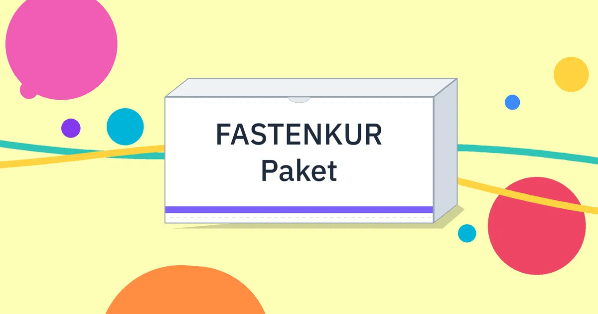 Symbolbild: Packung mit der Aufschrift FASTENKUR Paket (PZN 19434623) – Verfügbarkeit und Bezug in Apotheken in Frankfurt am Main