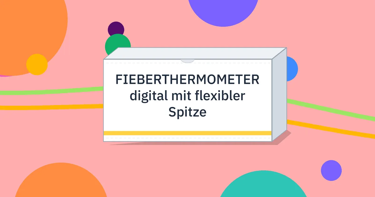 Symbolbild: Packung mit der Aufschrift FIEBERTHERMOMETER digital mit flexibler Spitze (PZN 09302116) – Verfügbarkeit und Bezug in Apotheken in Frankfurt am Main