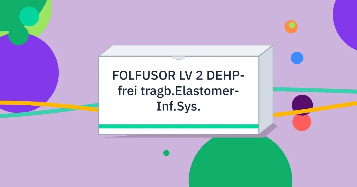 Symbolbild: Packung mit der Aufschrift FOLFUSOR LV 2 DEHP-frei tragb.Elastomer-Inf.Sys. (PZN 14003686) – Verfügbarkeit und Bezug in Apotheken in Frankfurt am Main