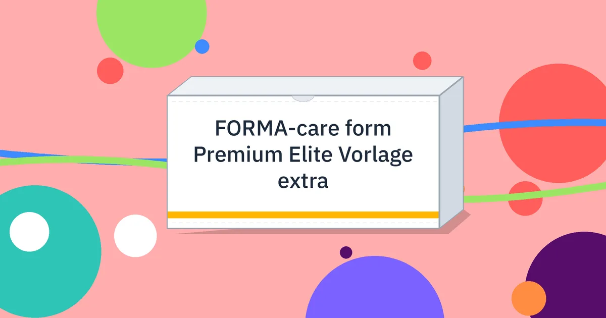 Symbolbild: Packung mit der Aufschrift FORMA-care form Premium Elite Vorlage extra (PZN 18498495) – Verfügbarkeit und Bezug in Apotheken in Frankfurt am Main