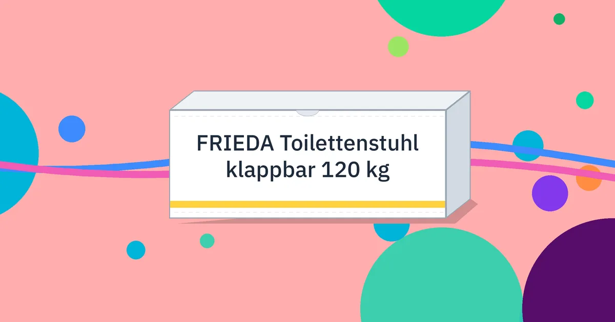 Symbolbild: Packung mit der Aufschrift FRIEDA Toilettenstuhl klappbar 120 kg (PZN 18094361) – Verfügbarkeit und Bezug in Apotheken in Frankfurt am Main