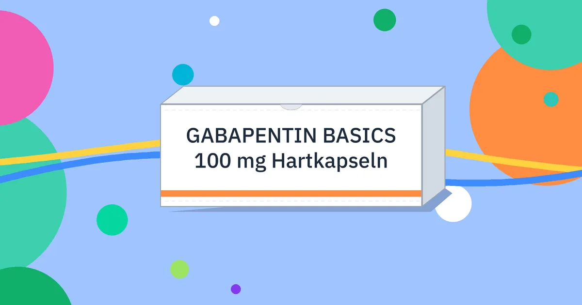 Symbolbild: Packung mit der Aufschrift GABAPENTIN BASICS 100 mg Hartkapseln (PZN 05023371) – Verfügbarkeit und Bezug in Apotheken in Frankfurt am Main